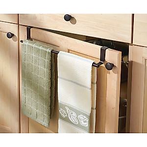 mDesign Adjustable, Expandable Over Kitchen Cabinet Towel Bar Rack - Hang on Inside or Outside of Doors, Hold Hand, Dish, Tea Towels - Customizable to 17" Wide, Omni Collection - Bronze