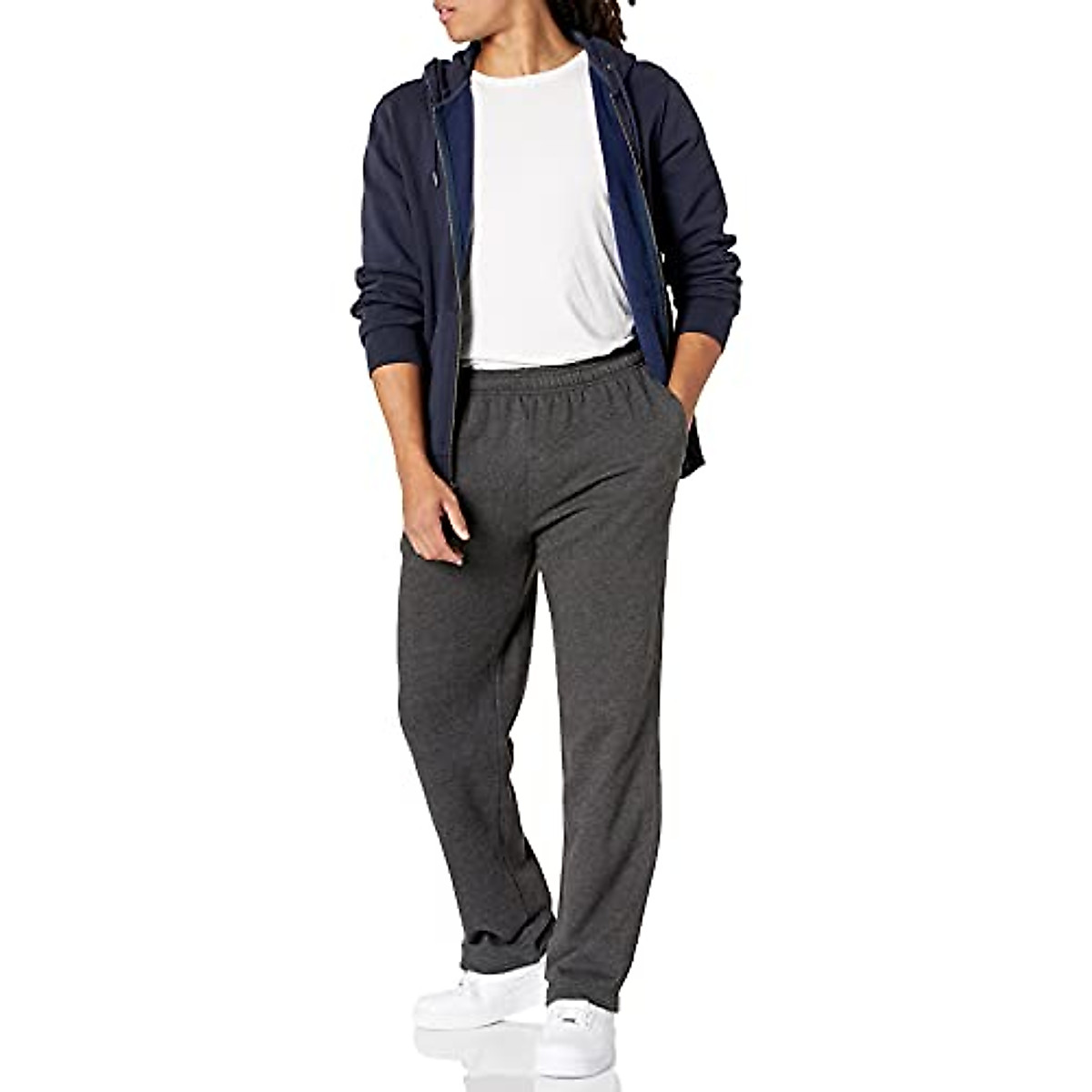 Amazon Essentials Men's Fleece Open Bottom Sweatpant (Available in Big & Tall), Charcoal Heather, Large