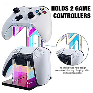 NiHome Iridescent Acrylic 2-Tier Universal Game Controller Headset Holder Stand for PS5 Xbox ONE Switch Colorful Controller Stand Gaming Accessories Anti-Slip Stable Acrylic Clear Headphone Holder