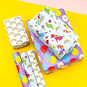 MAYPLUSS Birthday Wrapping Paper Roll - Mini Roll - 17 inch X 120 inch Per roll - Unicorn Design (42.3 sq.ft.ttl)