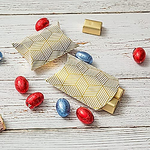 Samanter 50Pack Paper Gift Pillow Boxes Candy Chocolate Gift Packing Wrap Pouch Pie Bags for Wedding Party Christmas Gold