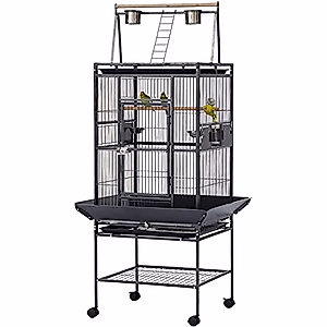 Kinsuite Large Bird Cage with Play Top, 68 Inch Iron Parrot Bird Cage with Rolling Stand for Parakeets Lovebird Cockatiel Pet Birds, Black