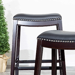 DTY Indoor Living Durango Bonded Leather Saddle Stool, 24” Counter Stool, Espresso Finish, Black Leather Seat