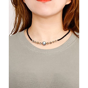 Jewever Moonstone/Black Agate Choker Necklace for Women Healing Crystals and Gemstone Necklaces Balance Meditation Jewellery Gifts