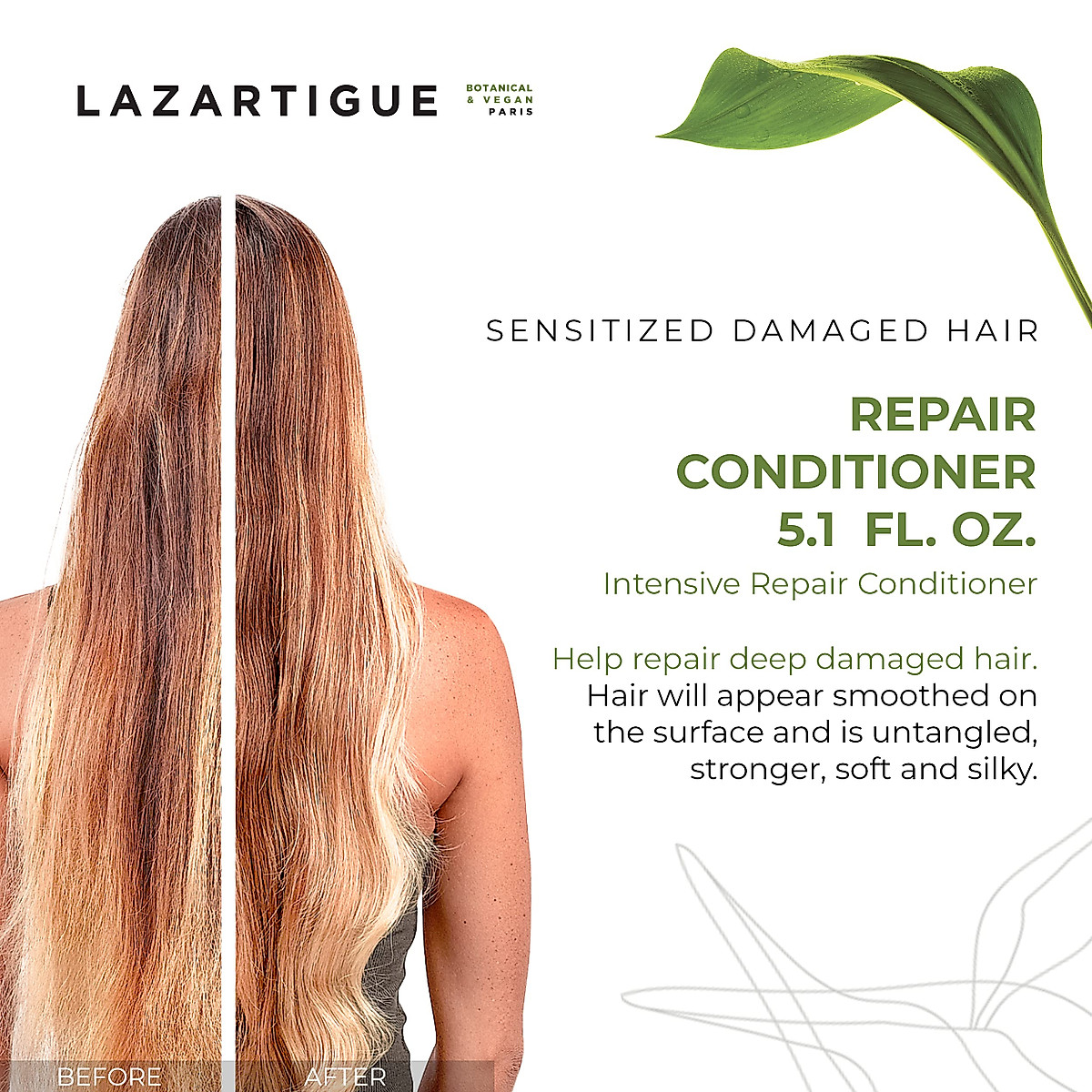 Lazartigue Repair Conditioner, Enriched with Vegetal Keratin, Helps Repair Damage Deep Down Right to Ends, Smoothes the Surface of Hair Leaves it Untangled, Stronger, Soft and Silky 5.1 Fl Oz