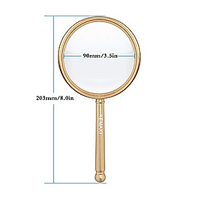 5X Handheld Magnifier with Metal Handle High Clarity Reading Magnifying Glass for Book Newspaper Maps fine Print ，Archeology，Soldering Repair，Science and Craft，Great for Seniors and Kids（90mm/3.5"）