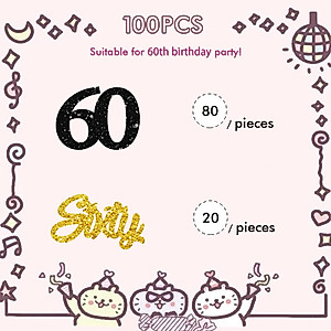 Set of 100 Happy 60th Birthday Confetti, Gold Glitter Sixty Paper Scatter, 60th Birthay Party Decorations, 60 Smash Cake Decor, Happy 60th Anniversary Party Decor