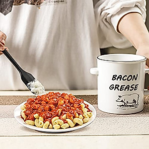 Bacon Grease Container with Strainer Rustic Farmhouse Ceramic Bacon Fat Container Bacon Grease Keeper with Food-Grade Silicone Spatula for Mom
