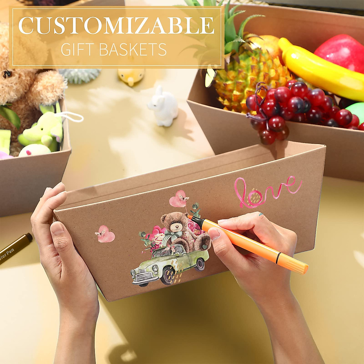 6 Pcs Large Basket for Gift Empty 11.8 x 7.5 Inches Sturdy Cardboard Market Tray Empty Gift Baskets to Fill Gift Basket Empty Basket for Gift for Easter Valentines Holiday Birthday Wedding Party Decor