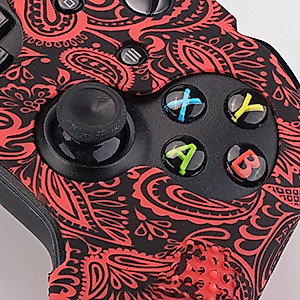 9CDeer Studded Protective Customize Transfer Printing Silicone Cover Skin Sleeve Case + 8 Thumb Grips Analog Caps for Xbox One/S/X Controller Leaves Red Compatible with Official Stereo Headset