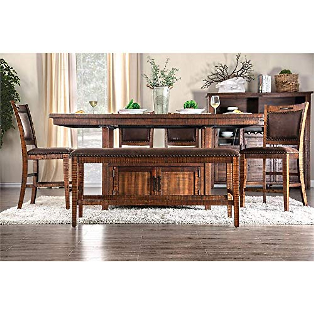 Furniture of America Beverly Solid Wood Counter Height Bench in Dark Oak
