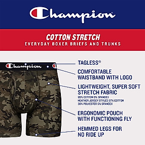 Champion Men's Boxer Briefs, Every Day Comfort Stretch Cotton Moisture-Wicking Underwear, Multi-Pack, Black/Black/Oxford Grey Heather-3 Pack, Large