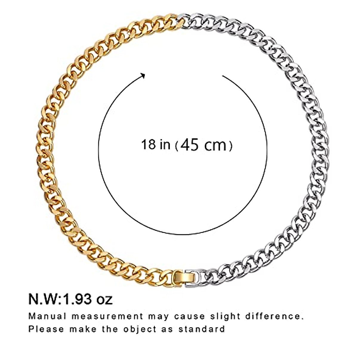 WOWORAMA Two Tone Gold Silver Cuban Link Necklace for Women Men 5mm Thick Chunky Curb Chain Choker Necklace, 18"