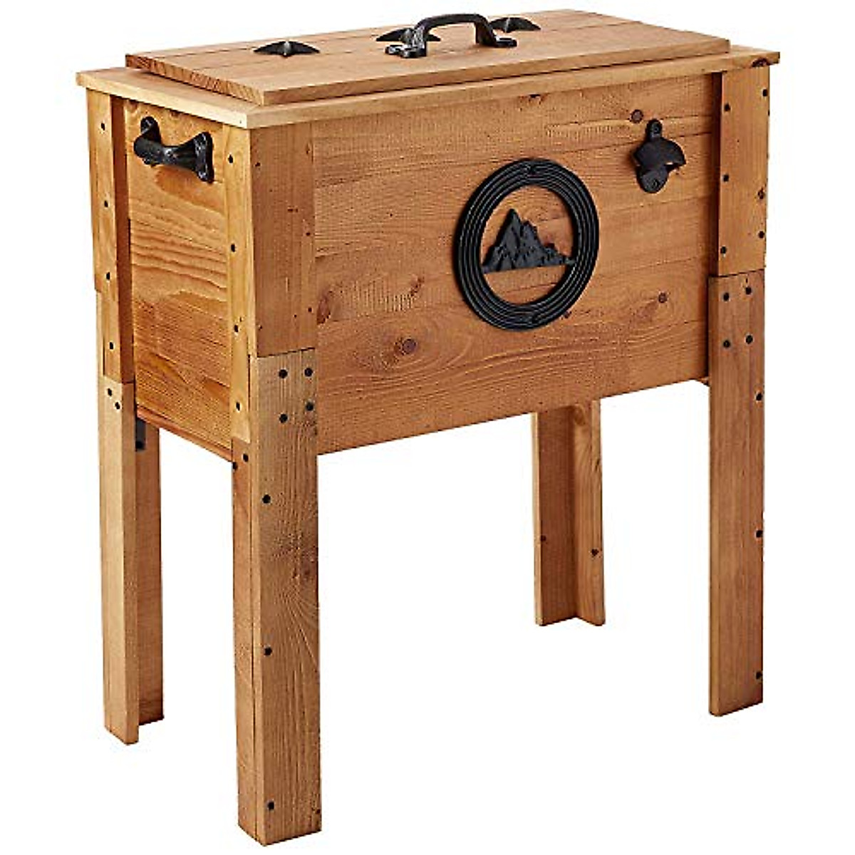 Rustic Outdoor Beverage Cooler for Patio - 45 Qt. - Rustic Brown - Backyard Expressions