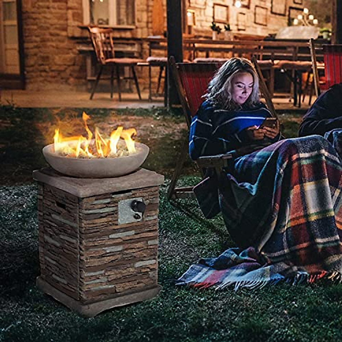 HOMPUS Propane Fire Pits for Outside 40,000 BTU Gas Fire Pit Table 20-inch Patio Square Smokeless Concrete Fire Table Lava Rocks and Rain Cover for Garden,Deck,Pool,Backyard