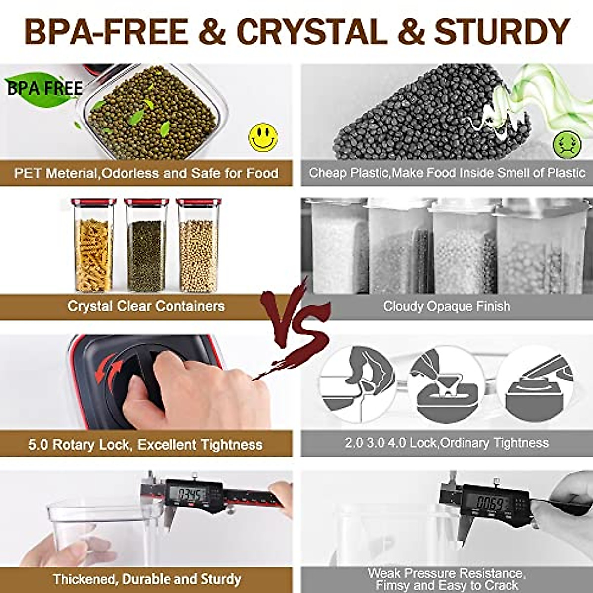 Kanuusiz Airtight Food Storage Containers Set -12 pack, BPA-Free Crystal Clear Kitchen Pantry Organization and Storage Containers with Durable Lids for Pasta, Snacks, Cereal, Flour, Sugar Storage