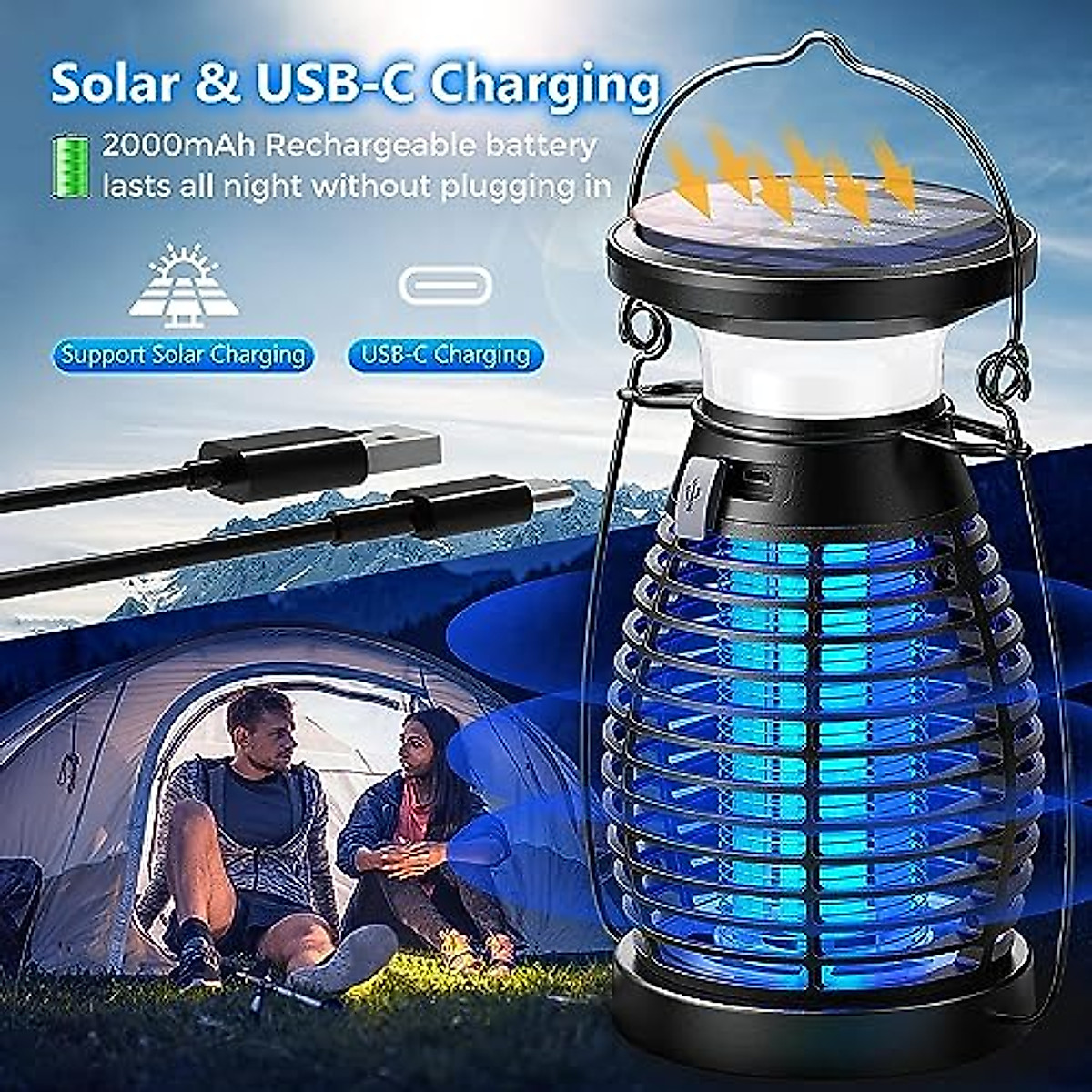 Solar Bug Zapper Outdoor Waterproof, KOOSA Cordless & Rechargeable Mosquito Zapper with 4200V High Powered UV Light, 3 in 1 Fly Zapper Up to 2100 Sq Ft Can Attract Gnats, Mosquitoes, Flies, Moths