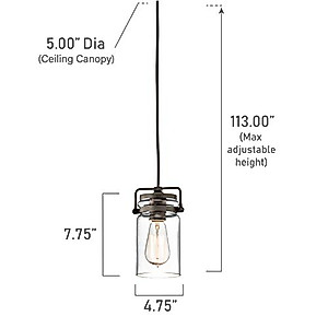Kichler Brinley 7.75" Kitchen Pendant in Olde Bronze®, Mini Farmhouse Pendant with Clear Glass, (7.75" H x 4.75" W), 42878OZ, 1-Light