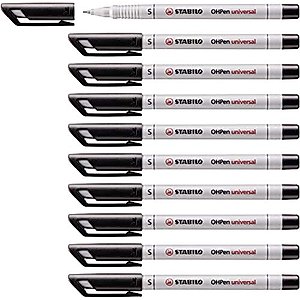 STABILO Overhead Pen OHPen universal - Water Soluble Superfine - Pack of 10 - black