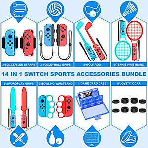 Switch Sports Accessories - 14 in 1 Switch Sports Accessories Bundle for Nintendo Switch/OLED Sports, Family Accessories Kit Compatible with Switch/OLED Sports Games