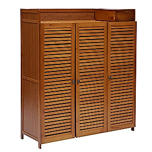 Bamboo Shoe Storage Cabinet 7 Tier Shoes Rack with Door Free Standing Shoe Racks Shoe Organizers for Entryway Hallway Living Room Bedroom