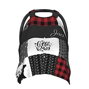 Personalized Woodland Bear Baby Car Seat Canopy for Babies with Name, Custom Red Baby Car Seat Covers for Girls, Opening Minky Nursing Breastfeeding Cover Infant Carseat Canopies for Newborn