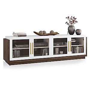 BELLEZE 70" TV Stand for TVs up to 75", Modern TV Cabinet & Entertainment Center with Shelves, Wood Storage Cabinet for Living Room or Bedroom - Brixston (White)