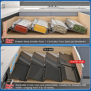 Spice Drawer Organizer, Black Acrylic 4 Tier 2 Set Expandable From 9" to 18" Seasoning Jars Drawers Insert, Kitchen Spice Rack Tray for Drawer/Countertop(Jars not included)