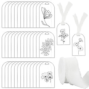 AHANDMAKER 20Pcs Clear Acrylic Place Cards with Ribbon, DIY Clear Blank Acrylic Hanging Sign Names Custom Card Labels for Wedding Chair Name Tags Seat Tags Reserved Signs for Wedding Dinner Parties