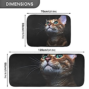 Bengal Cat Kitchen Rugs and Mat 2 Pieces Set Cushioned Anti Fatigue Kitchen Mat Non Slip Doormat Runner Carpet Washable Farmhouse Decor for Home Kitchen Hallway Bedroom