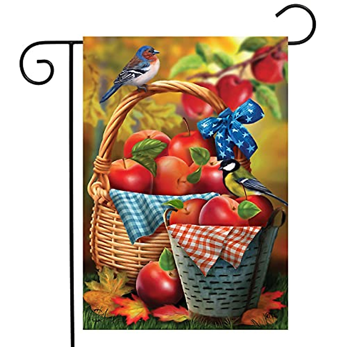 Harvest Apple Basket Fall Garden Flag Bluebirds Picnic 12.5"x18" Briarwood Lane