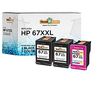 Houseoftoners Remanufactured Ink Cartridge Replacement for HP 67XXL HP 67XL Ink Cartridge 3YM57AN 3YM58AN for DeskJet 2755 1255,Envy Pro 6055 6400 6455,DeskJet Plus 4100 4155 4158 (2-Black, 1-Color)