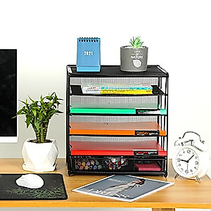 Samstar Letter Tray Organizer, 5-Tier Desk File Organizer Paper Sorter Letter Shelf Rack with Sliding Drawer, Black