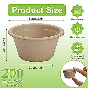 2 oz Compostable Portion Cups,200 Pack Disposable Souffle Cups,Biodegradable Condiment Cups,Bagasse Fiber Sample Portion Cups,Sample Cups Tasting Cups for Jello Shot,Souffle,Condiment,Sauce (Natural)