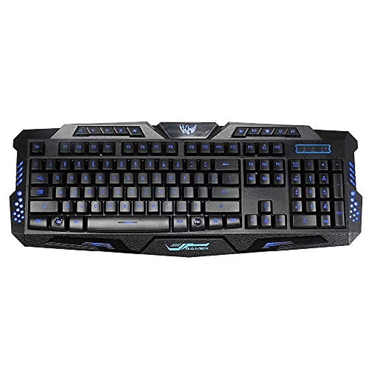Tri-Color Backlit Gaming Keyboard USB Wired Floating Keyboard, Powered Full N-Key Game Keyboard, Quiet Ergonomic Water-Resistant Mechanical Feeling Keyboard,for Desktop, Computer, PC（Black）