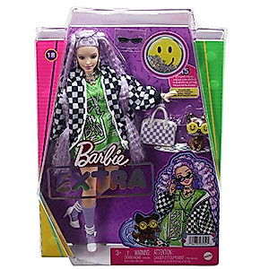 Barbie Extra Doll & Accessories with Crimped Lavendar Hair & Brown Eyes, 15 Toy Pieces Include Pet Puppy