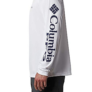 Columbia Men's Terminal Tackle Long Sleeve Fishing Shirt, White/Nightshade Logo, Medium