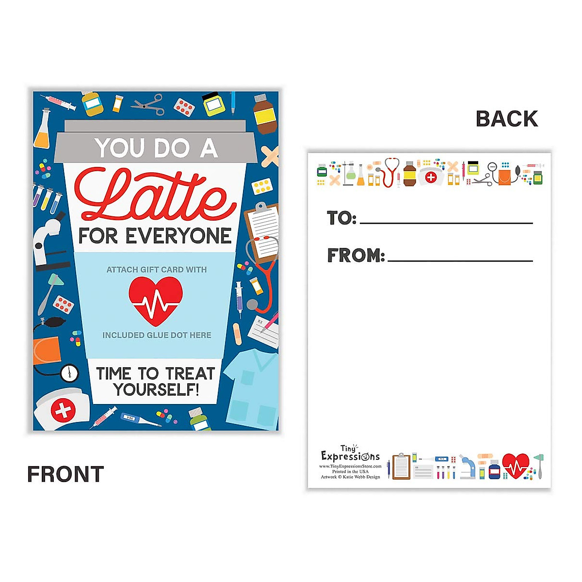 Tiny Expressions – Medical Appreciation Coffee Gift Card Holders (4 Pack) | Set of 4 with Envelopes | Hospital Themed 5"x7" Gifts for Nurses, Doctors, Medical Assistants & Employees | Made in USA