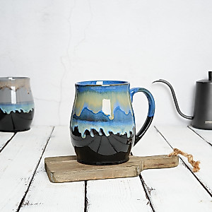 Bosmarlin Extra Large Ceramic Coffee Mug, 25 Oz, Dishwasher and Microwave Safe, Big Oversized Tea Cup, Reactive Glaze (Blue)