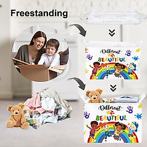 Clastyle Rainbow Baby Laundry Hamper Kid Storage Basket Boy Girl Gift Toy Box Graffiti Handprints Large Clothes Organizer Nursery Bin for Bedroom, (Colorful 36L)
