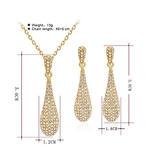 YINLI Gold Full Crystal Rhinestone Gem Tear Drop Pendant Necklace Earrings Jewelry Sets (Style01)