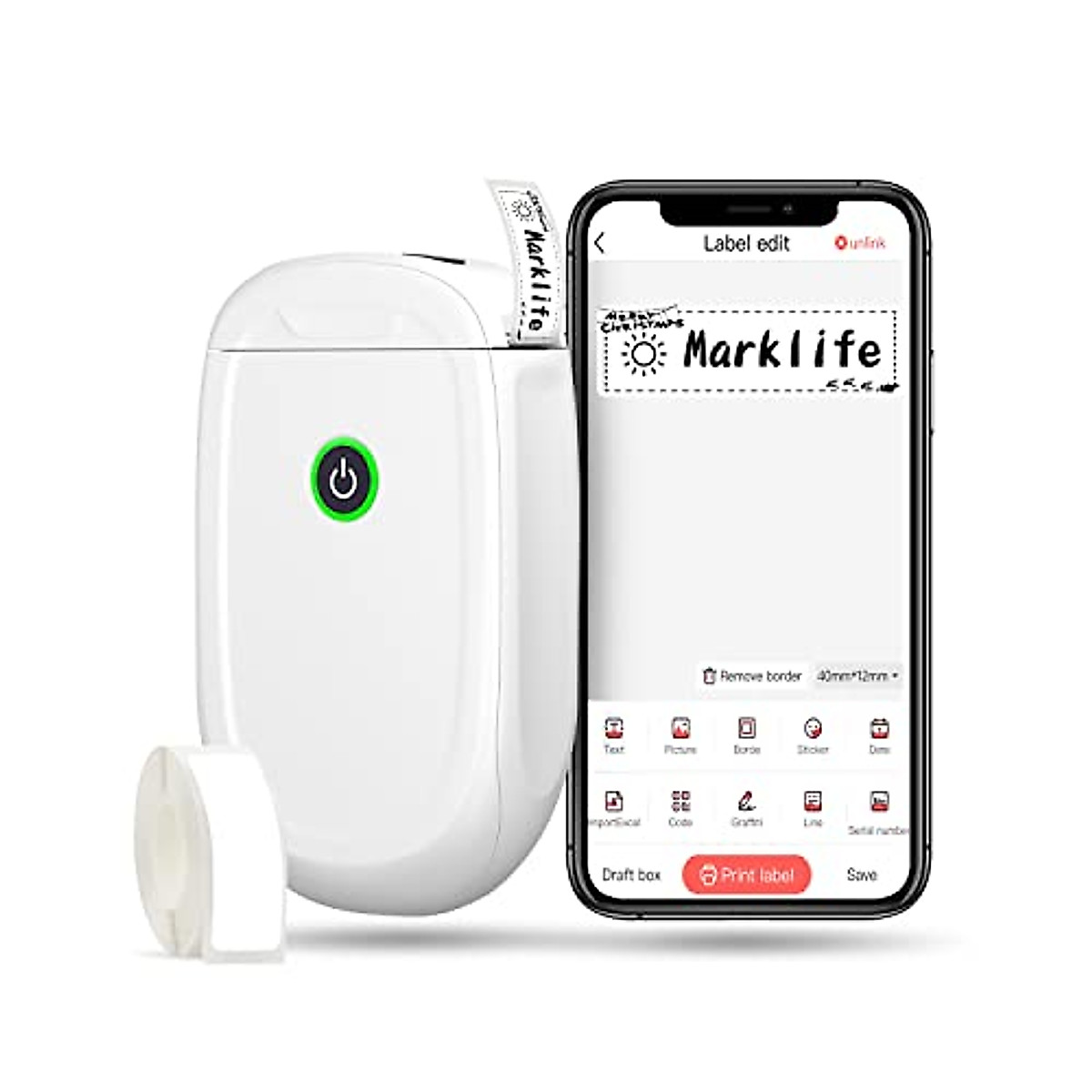 Marklife P11 Label Maker Machine with 4 Rolls Tape,Mini Thermal Wireless Inkless Sticker Printer Machine for Home Kitchen Office Organization