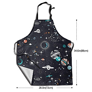 Adjustable Bib Apron Waterdrop Resistant for Men Women, Space Galaxy Constellation Kitchen Aprons with Extra Long Ties for Cooking, Grill and Baking