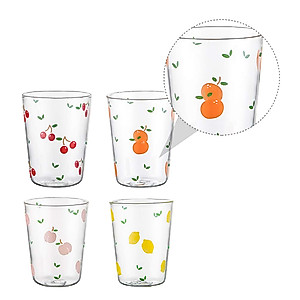 Hemoton 4pcs Glass Coffee Cups Drinking Glasses Glass Mugs with Fruit Pattern for Drinks Water Juice Beer Cocktail(Random Pattern)
