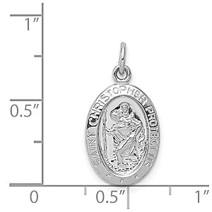 Sterling Silver Rhodium-plated Saint Christopher Medal 22mm 10mm style QC5617