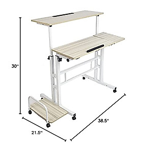 Mind Reader SDROLLXL-WHT Mobile Sitting, Standing Desk Rolling Reversible Home Office Laptop Workstation with Side Storage, Locking Wheels, X-Large, White