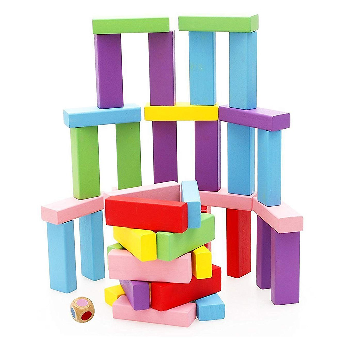 Lewo Wooden Stacking Board Games Building Blocks for Kids Boys Girls- 48 Pieces