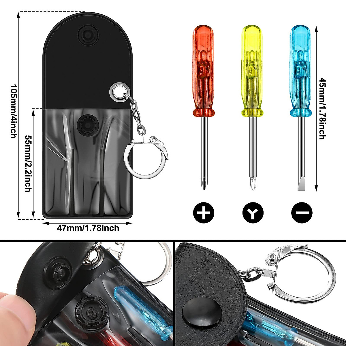 Jutom Mini Screwdriver Keychain Tape Measure Keychains Set Retractable Keychain Tape Measure Mini Screwdrivers in Portable Pouch Keychain for Tool Birthday Party Gifts Favor (24 Pcs)