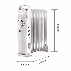 Homeleader Mini Oil Filled Heater, Portable Space Radiant Heater with Adjustable Thermostat, Electric Personal Heater with Overheat Safety, for Home and Office, 700W, White