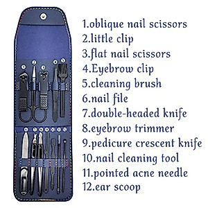 Nail Clippers Set with Stainless Steel Fingernail Clippers and Toenail Clippers, Portable 12 Pieces Set for Men and Women